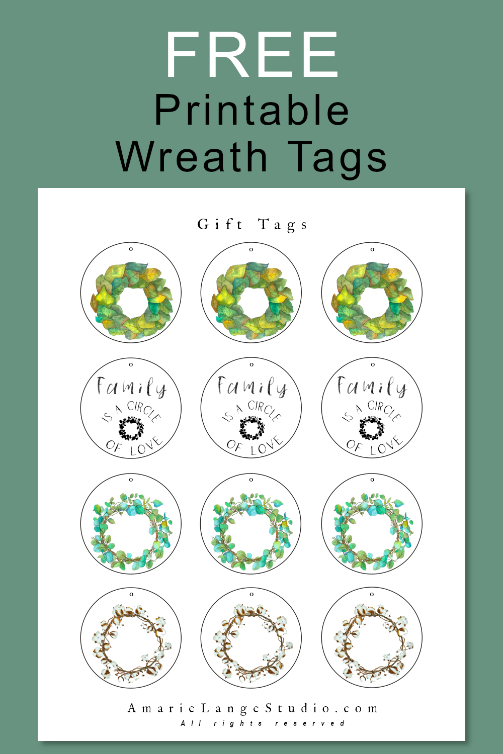 Free Printable Wreath Tags {2023} - Amarie Lange Studio